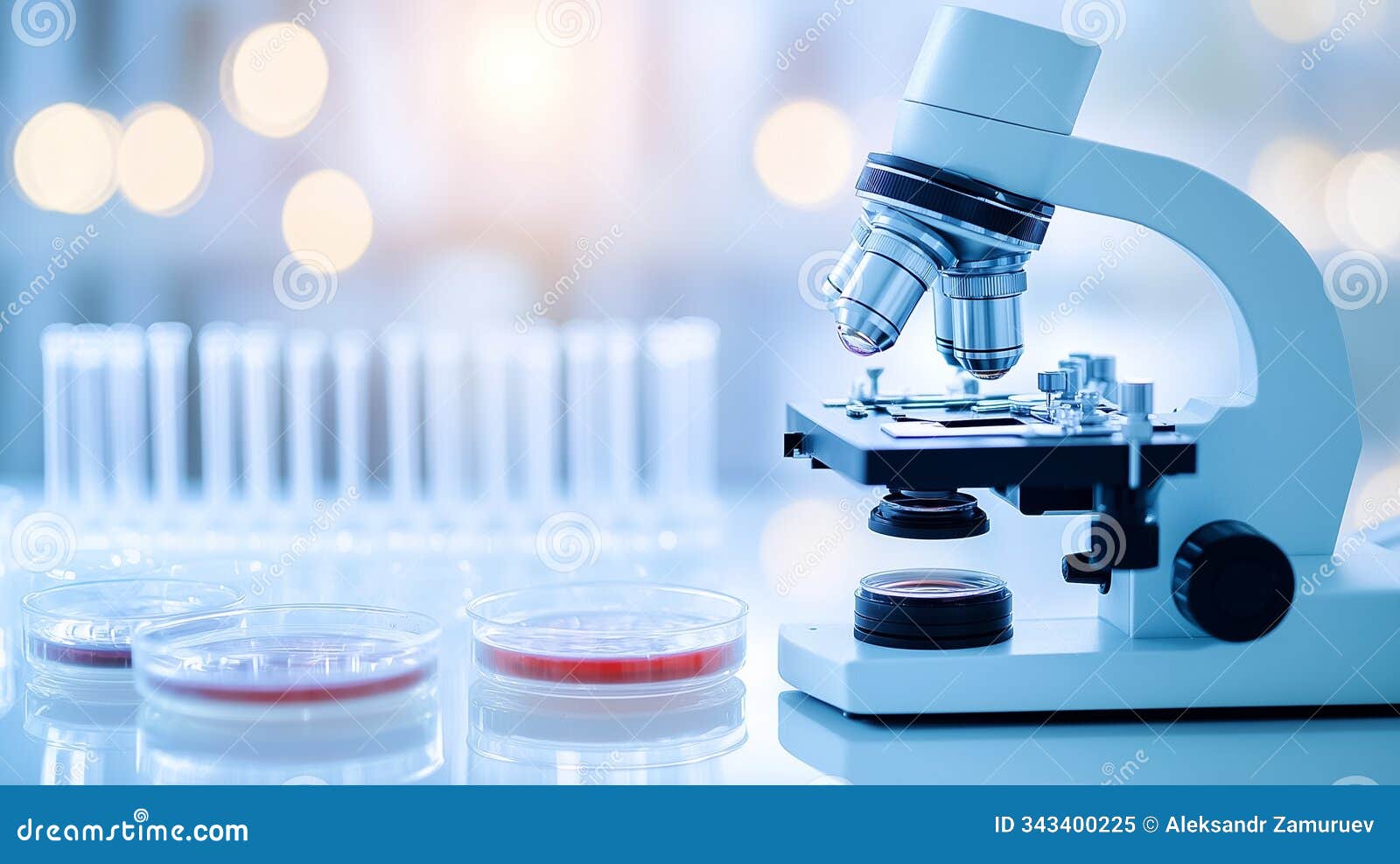 An Advanced Microscope Stands beside Petri Dishes, Ready for Discovery ...