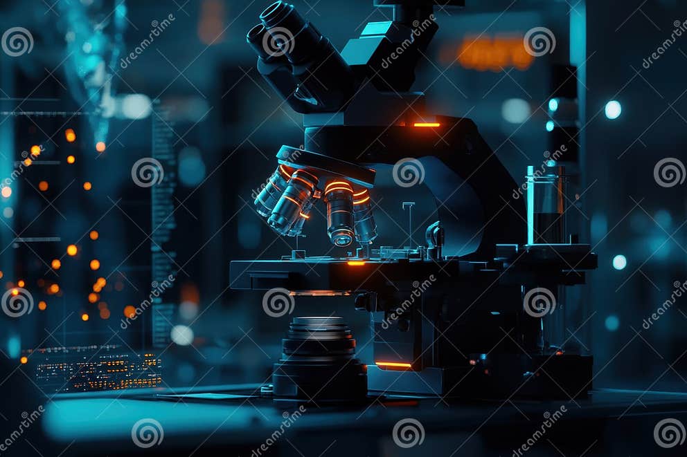 Advanced Microscope Technology in a Modern Laboratory Setting at Night ...