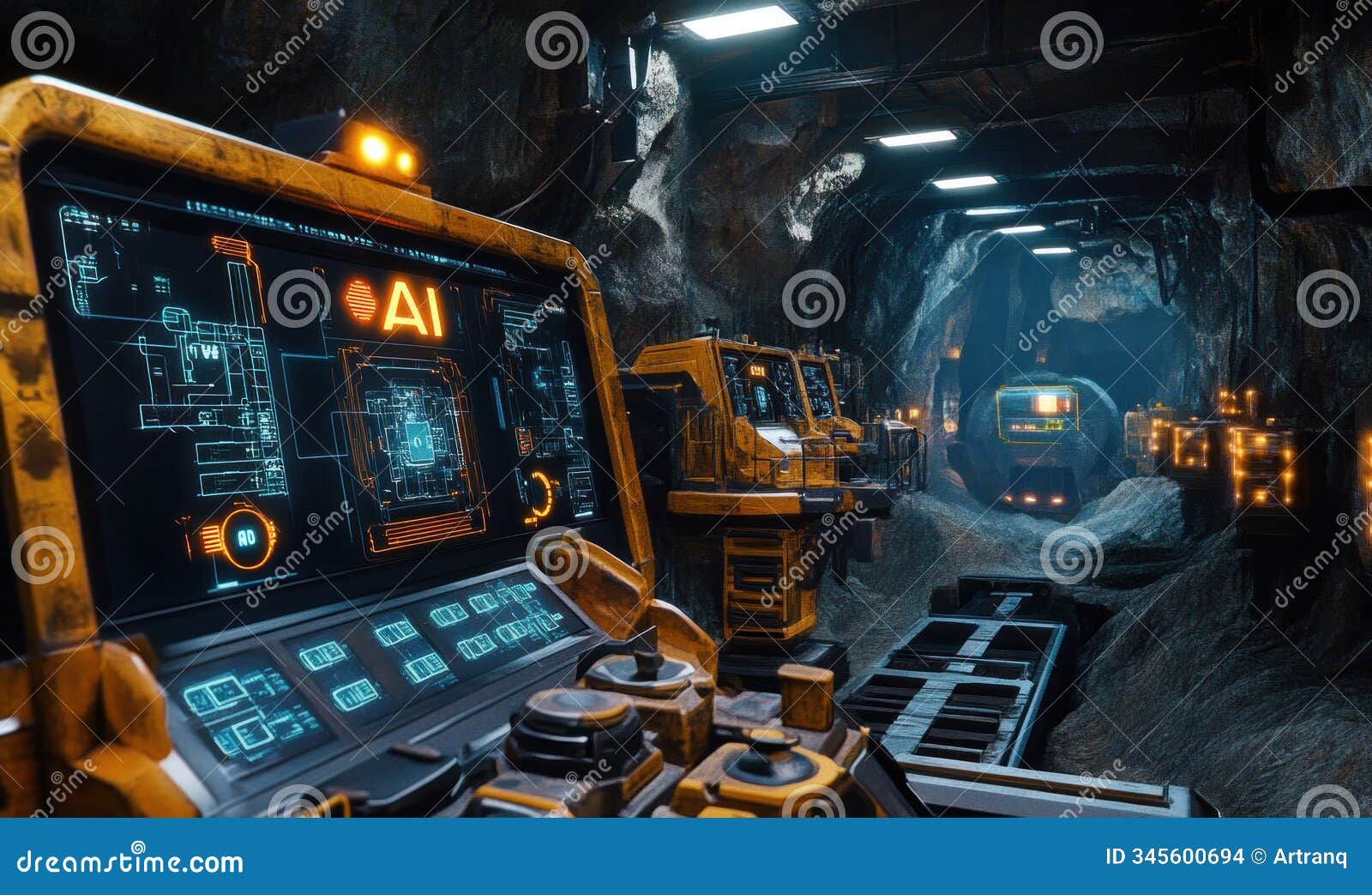 Futuristic AI Mining Control Room with Robotics Stock Photo - Image of ...