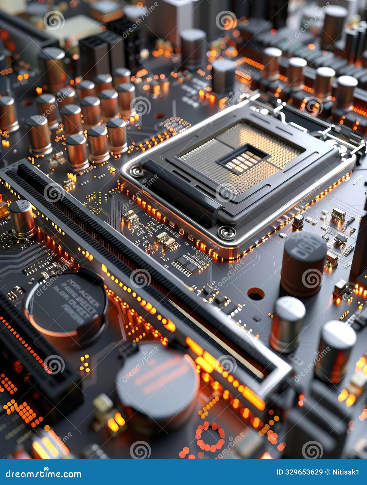 56 Advanced Motherboard Circuit Board Technology 3D Render Illustration ...