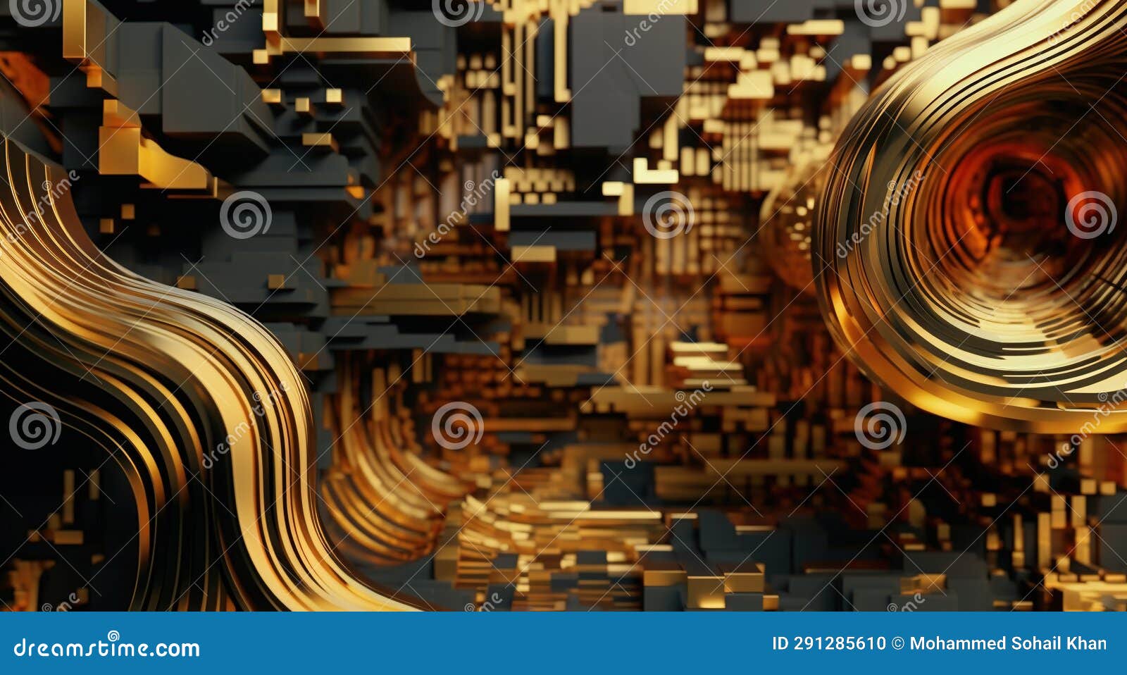 Advanced Motion Digital Gold and Black Matrix Cyber Environment Blocks Wavy Pattern Background ...