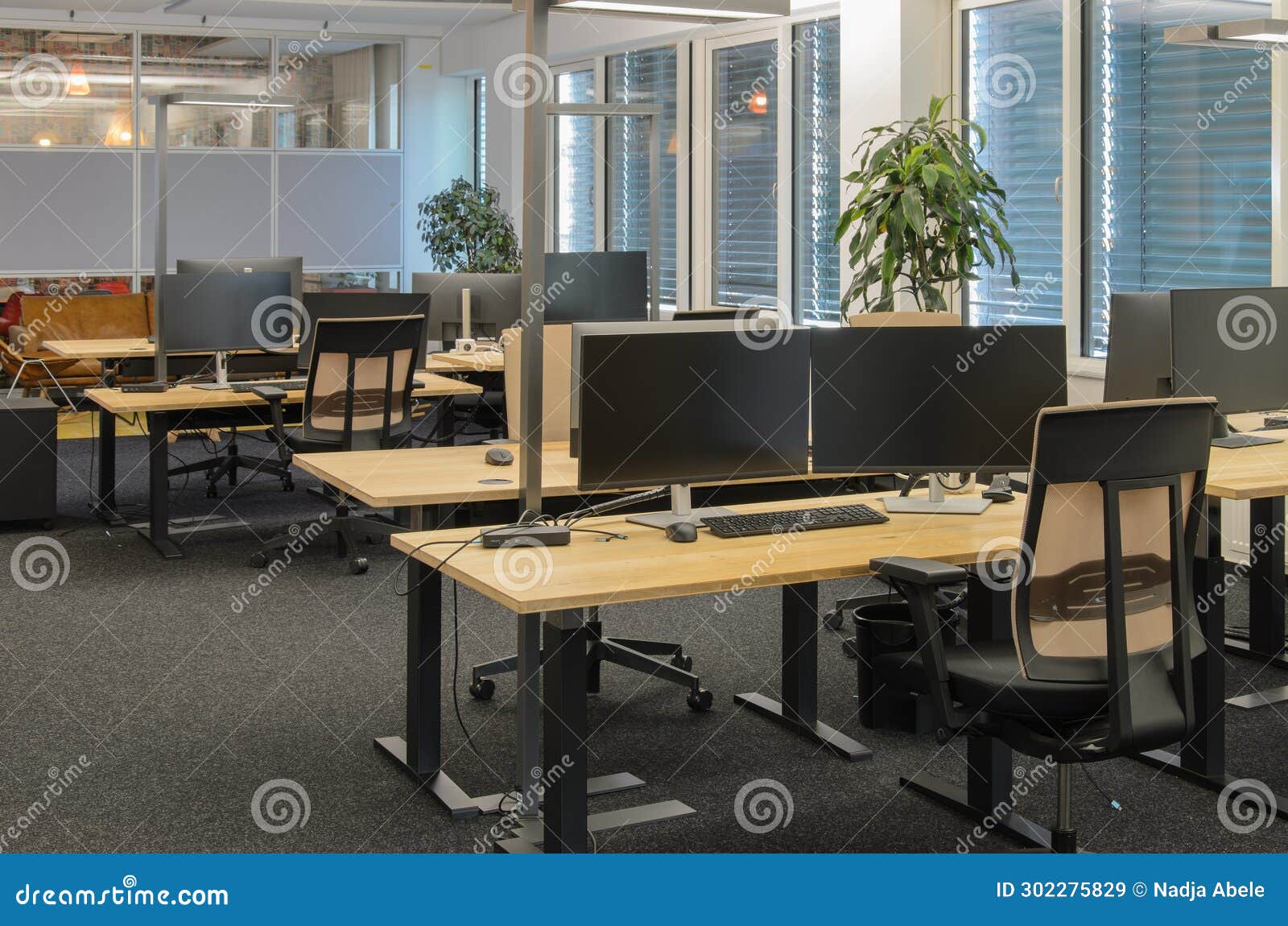 Advanced it Office with Rows of Workstations Stock Image - Image of ...