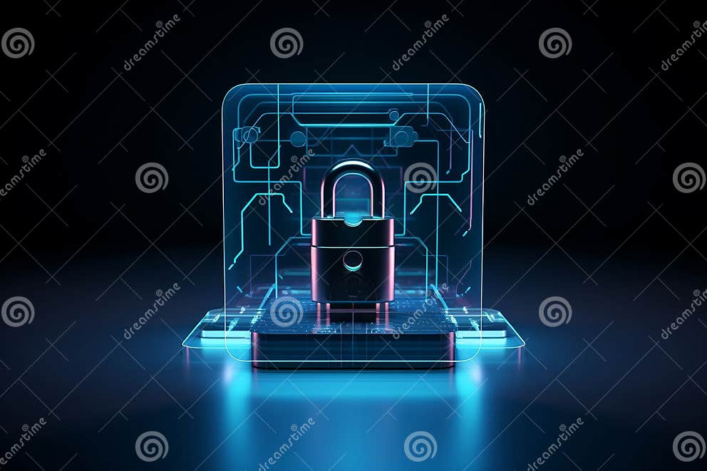 Advanced Padlock Design with Cybersecurity Elements, Emphasizing Digital Data Safety and ...