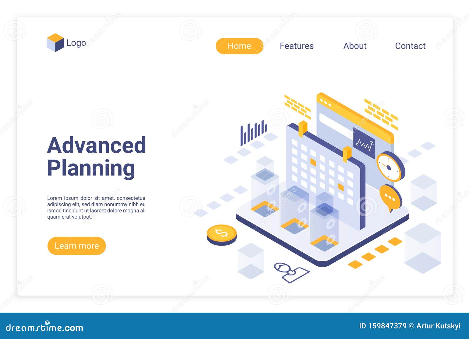 Advanced Planning Isometric Landing Page Vector Template Stock Vector ...