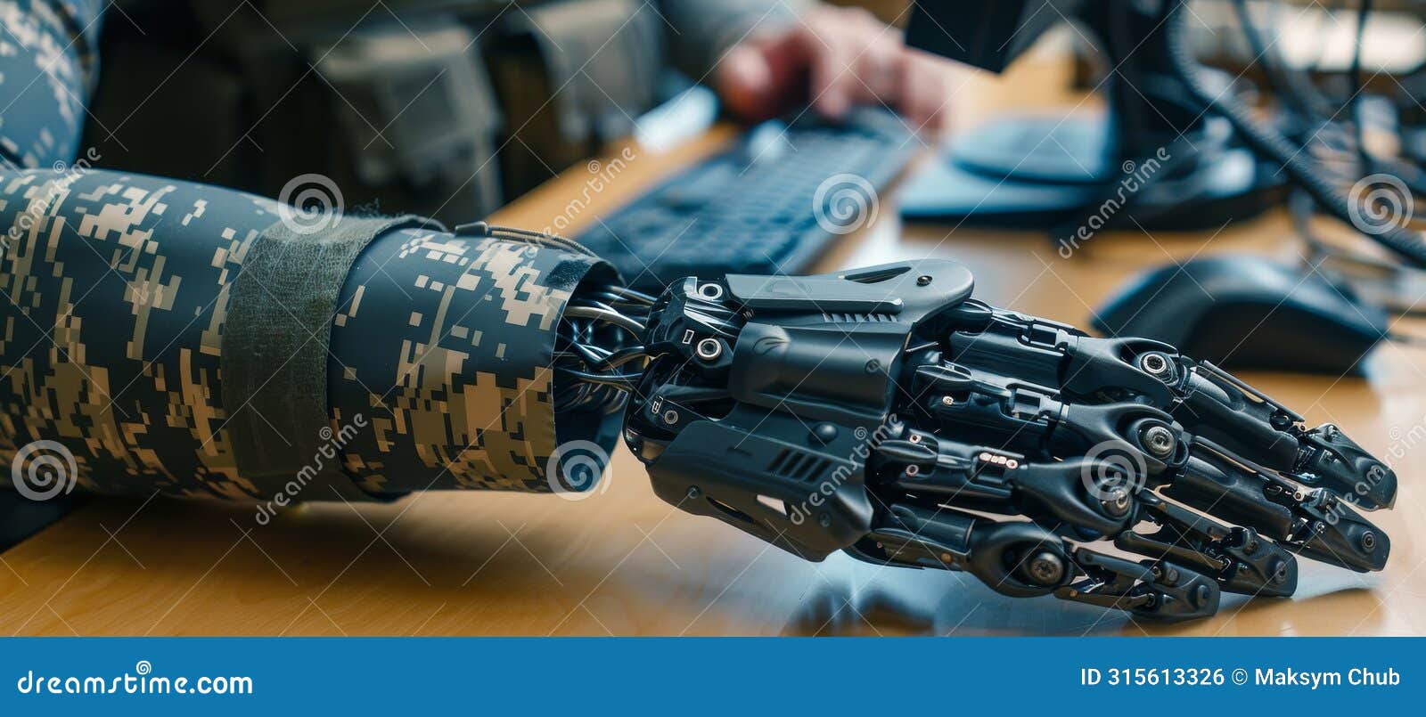 Advanced Prosthetic Arm Operating Computer in Futuristic Military ...