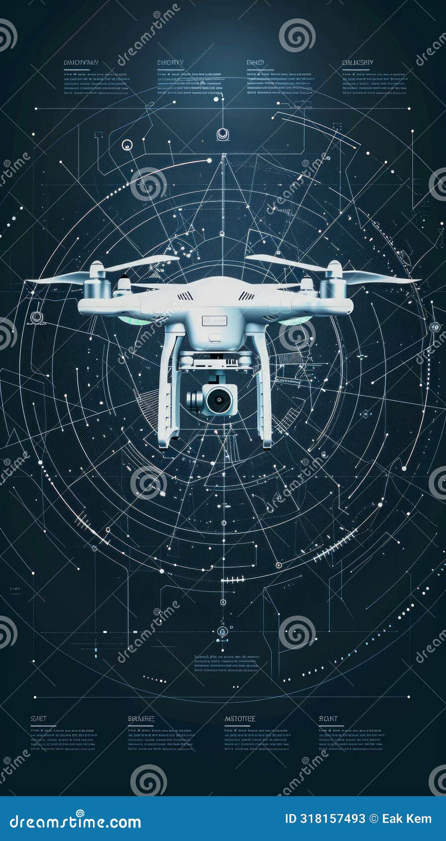 Advanced Quadcopter Drone with Camera Over Futuristic Technical ...