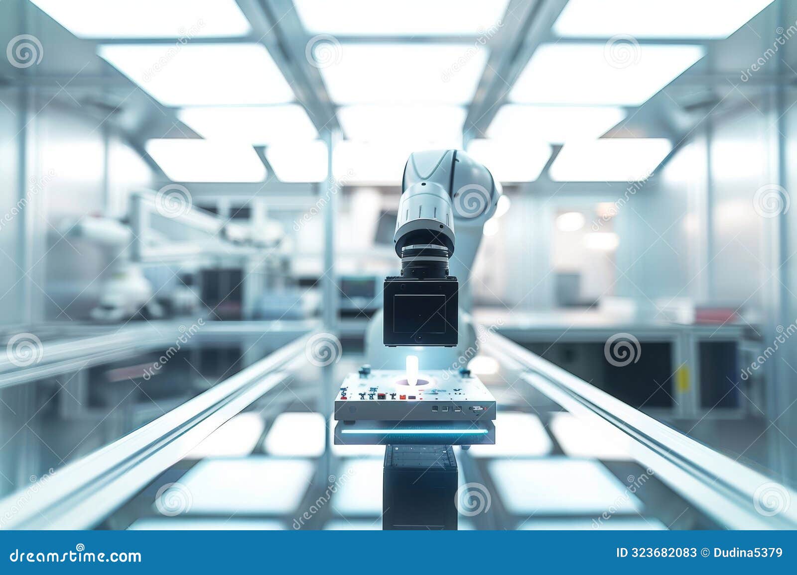 Advanced Quality Control Robot Operating Inside a Modern Factory Stock ...