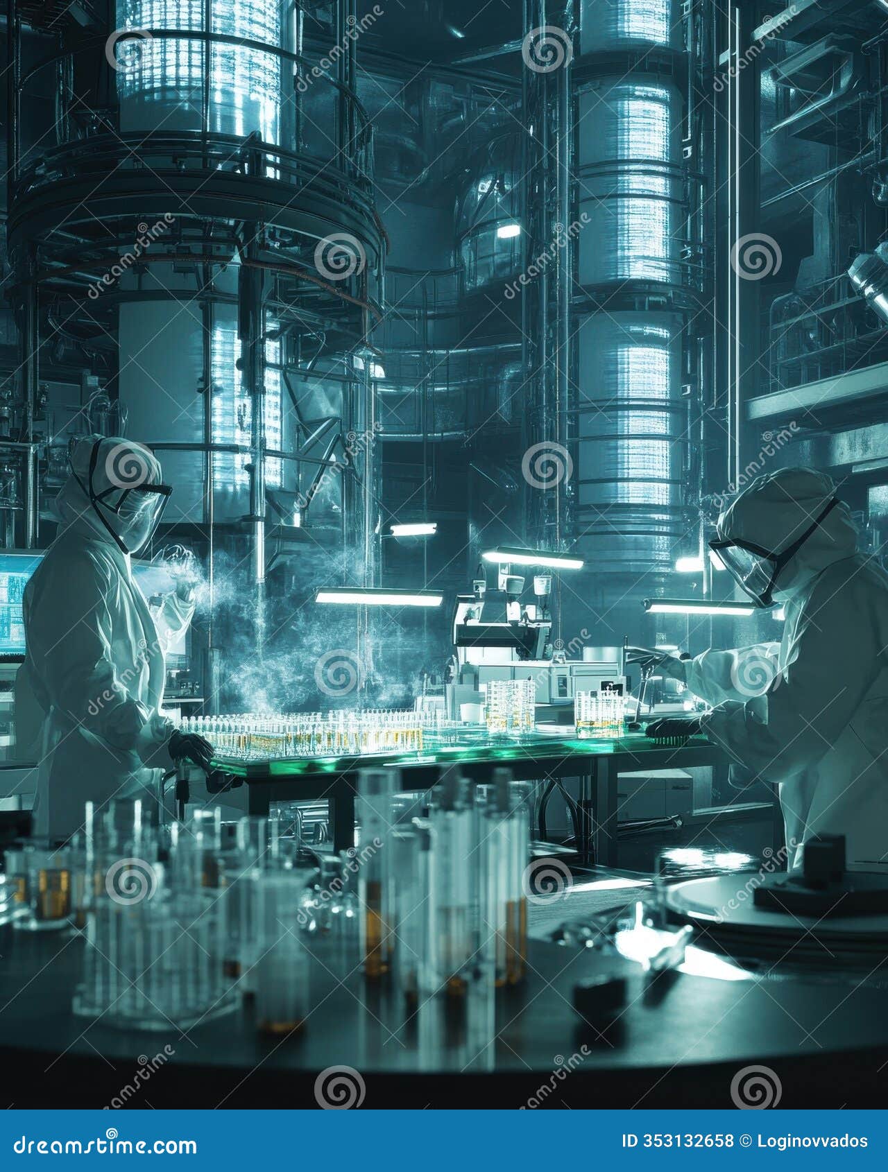 Researchers In PPE Suits In A High-tech Lab With Multiple Computer ...