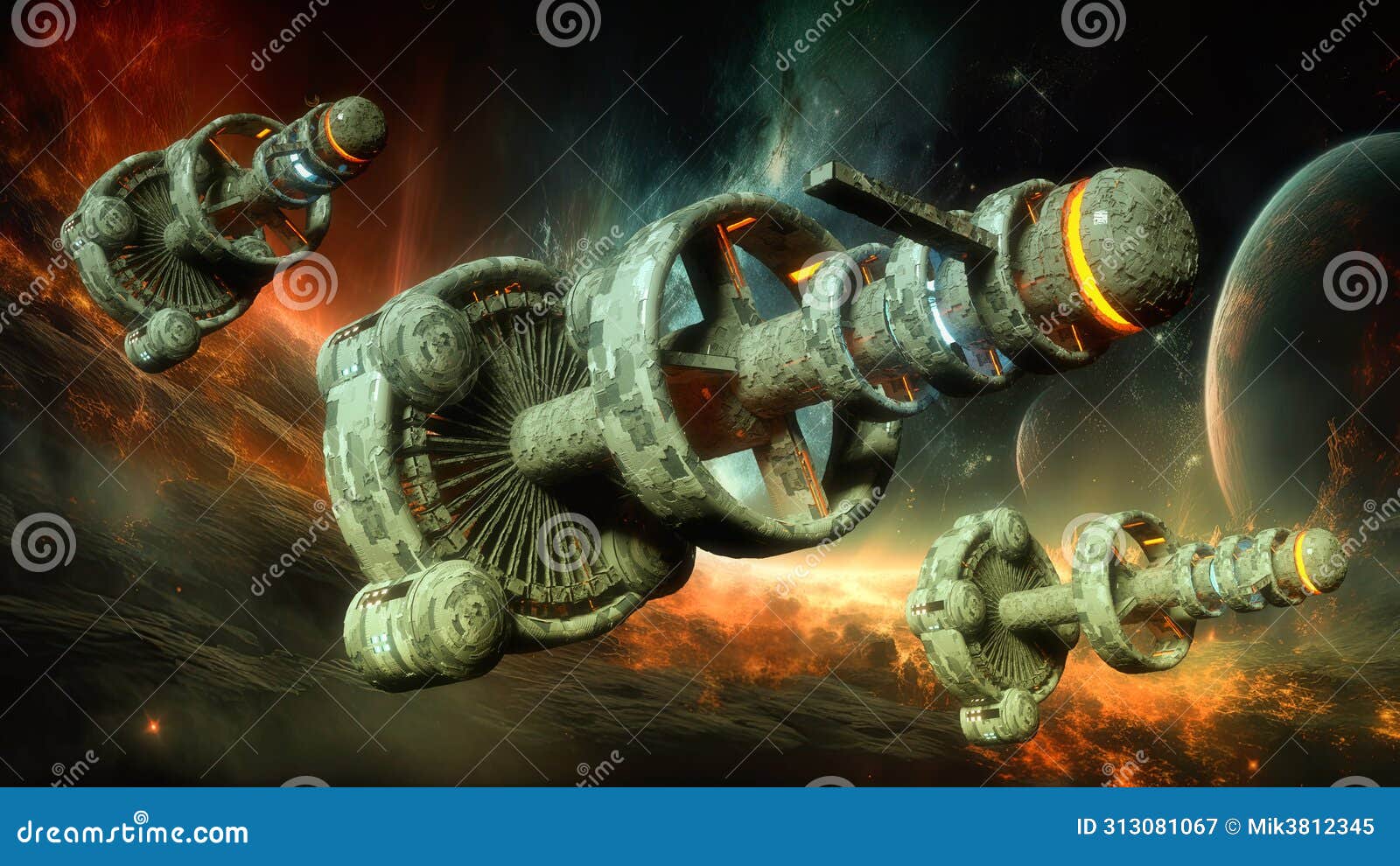 Advanced Ringed Space Stations Orbit Stock Illustration - Illustration ...