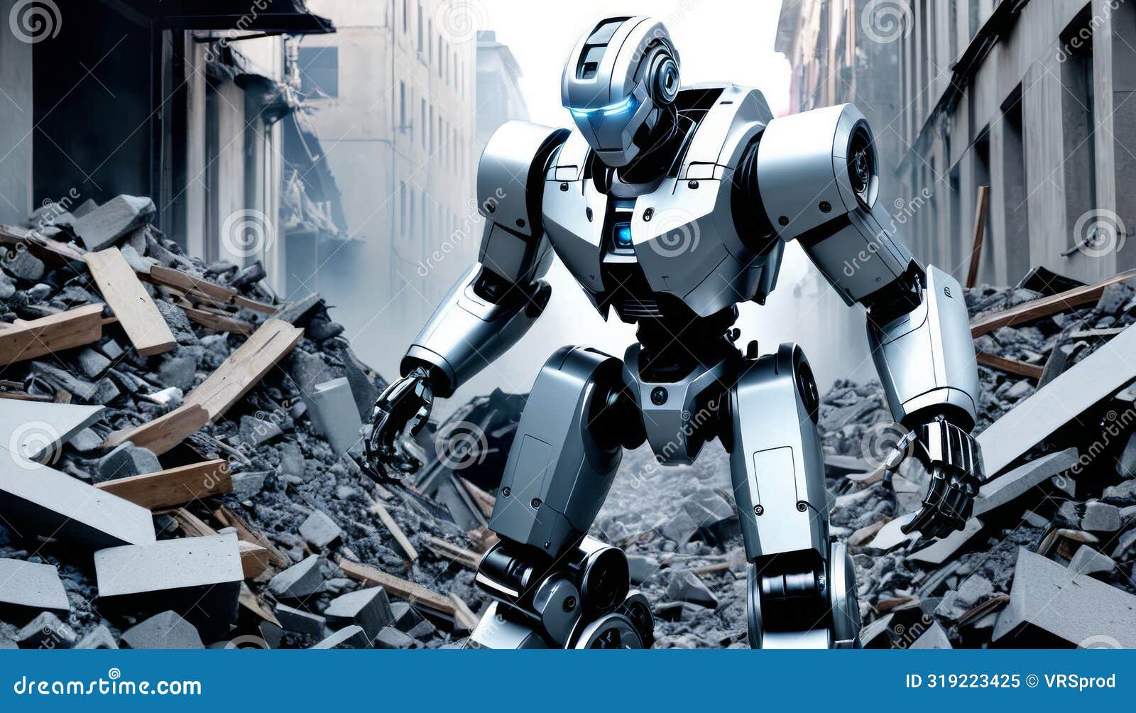 Advanced Robot Exploring Urban Ruins Stock Image - Image of resilience ...
