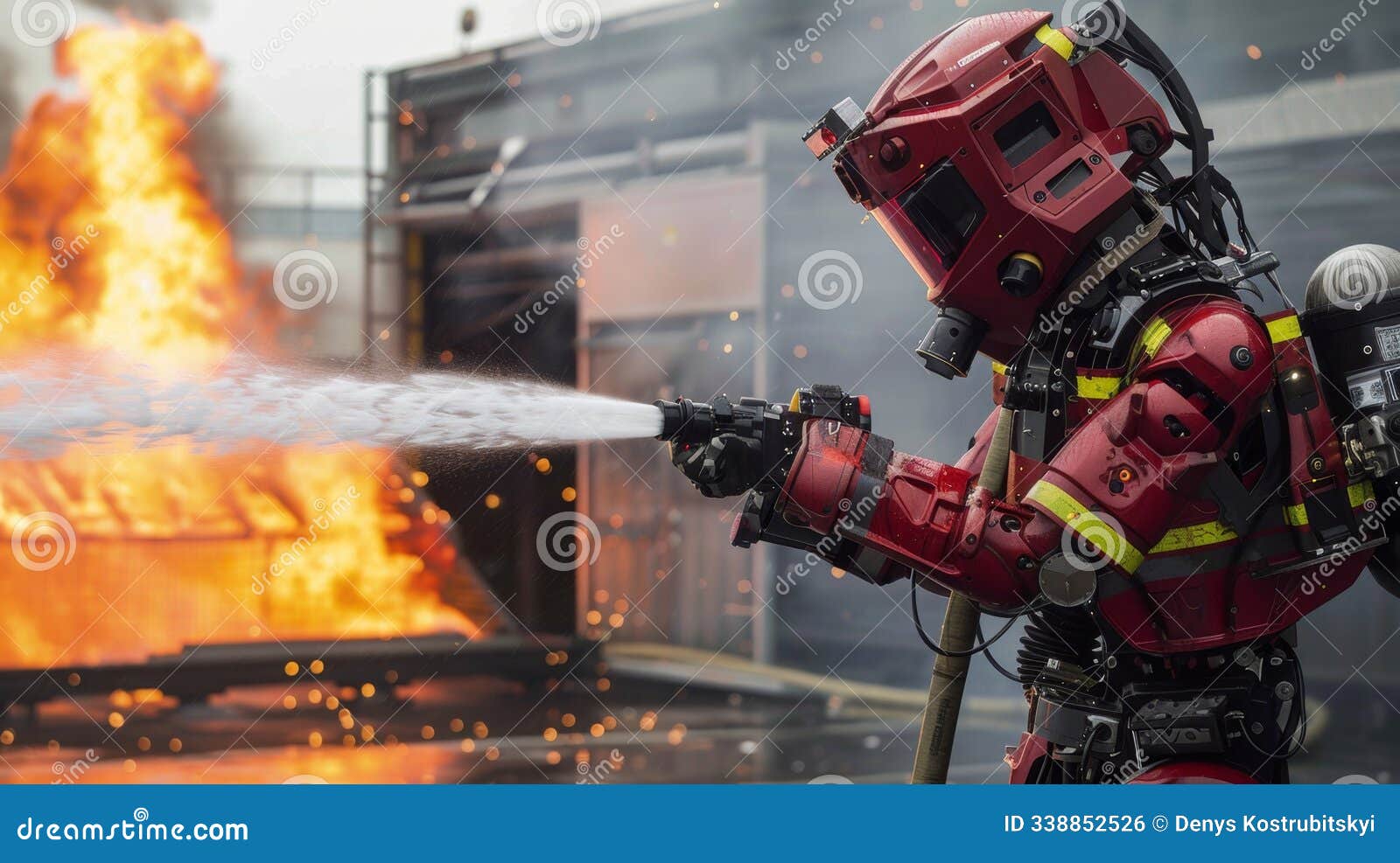 Advanced Robot Firefighter Controlling Fire With High-Tech Equipment In ...