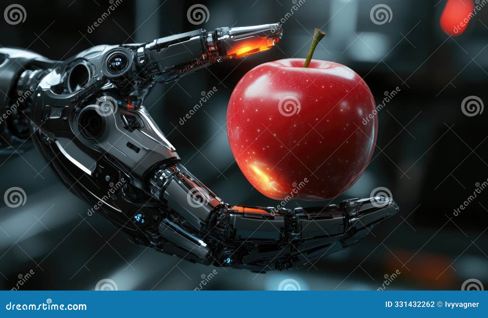 Advanced Robot Hand Holding a Red Apple Stock Illustration ...