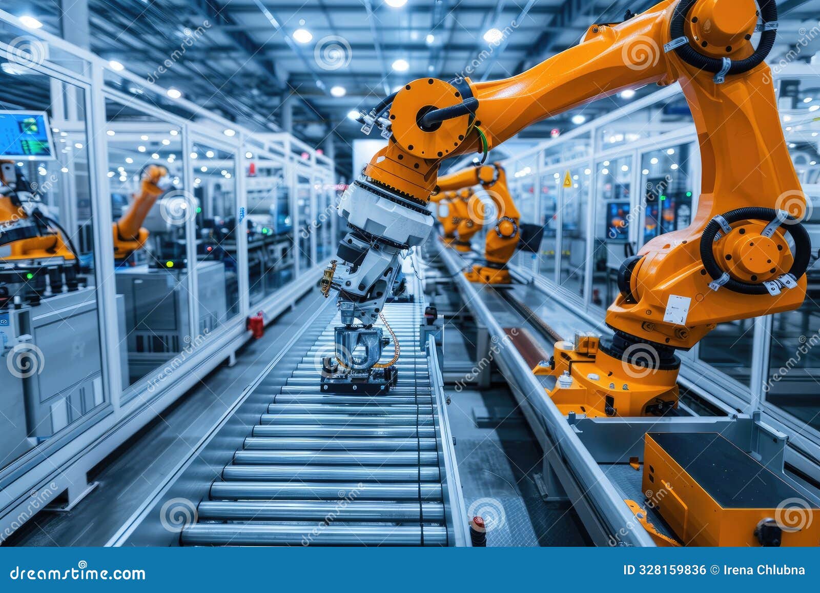 Advanced Robotic Arm in Modern Industrial Facility Stock Illustration ...