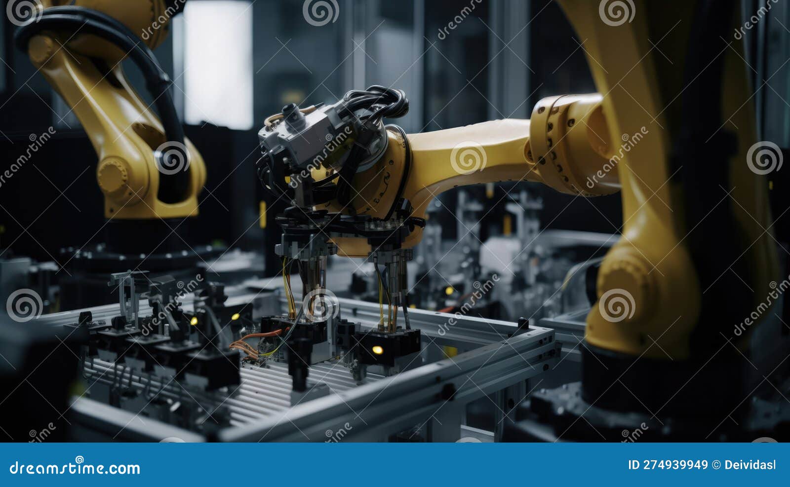 Advanced Robotic Arm Operating On A Manufacturing Assembly Line Royalty ...