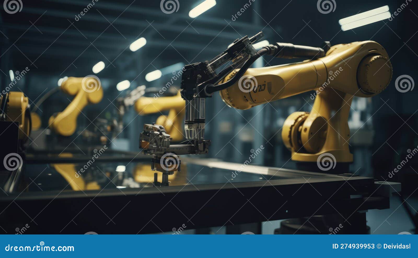 Advanced Robotic Arm Operating on a Manufacturing Assembly Line Stock ...