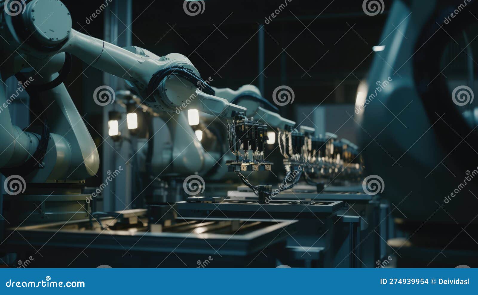 Advanced Robotic Arm Operating on a Manufacturing Assembly Line Stock ...