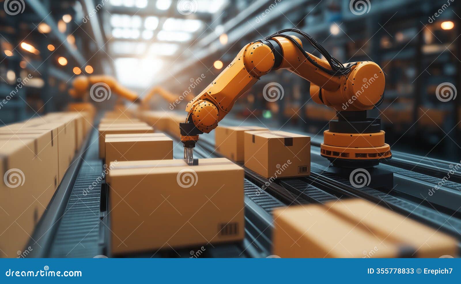 Advanced Robotic Arms Sorting Packages in a Busy Warehouse Environment ...
