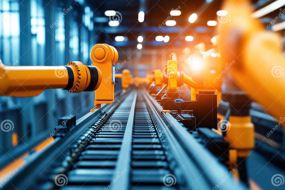 Advanced Robotic Arms Working On An Automated Assembly Line In An