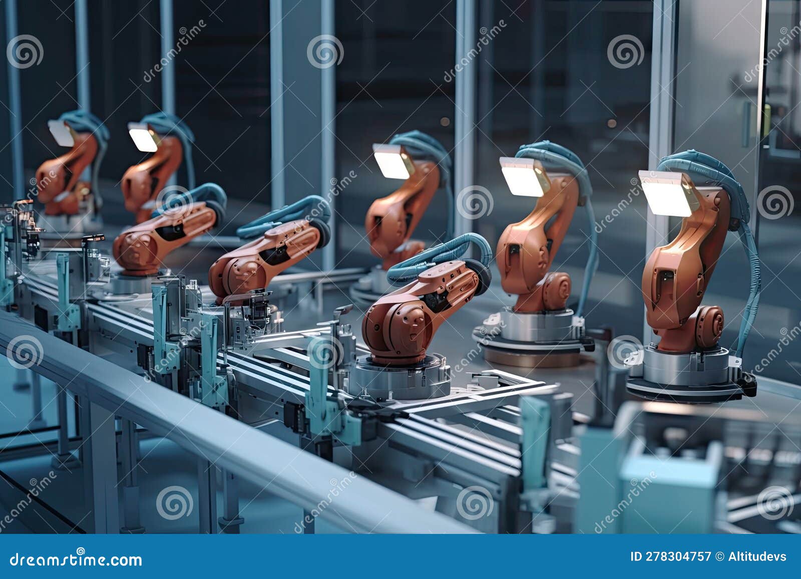 Advanced Robotic Assembly Line With Robots Performing Delicate And