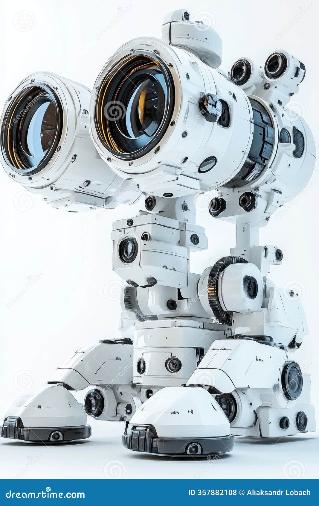 Advanced Robotic Design Showcasing Dual-lens Technology Standing on a ...