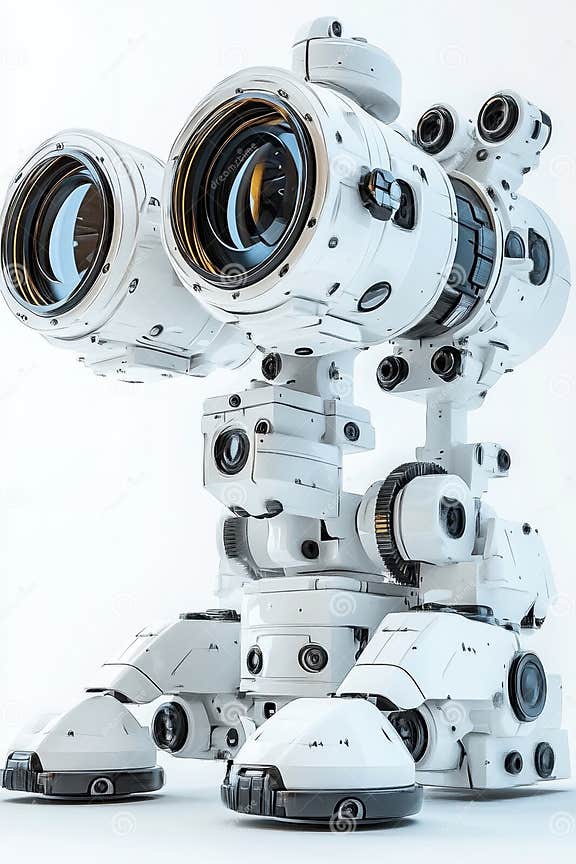 Advanced Robotic Design Showcasing Dual-lens Technology Standing on a ...