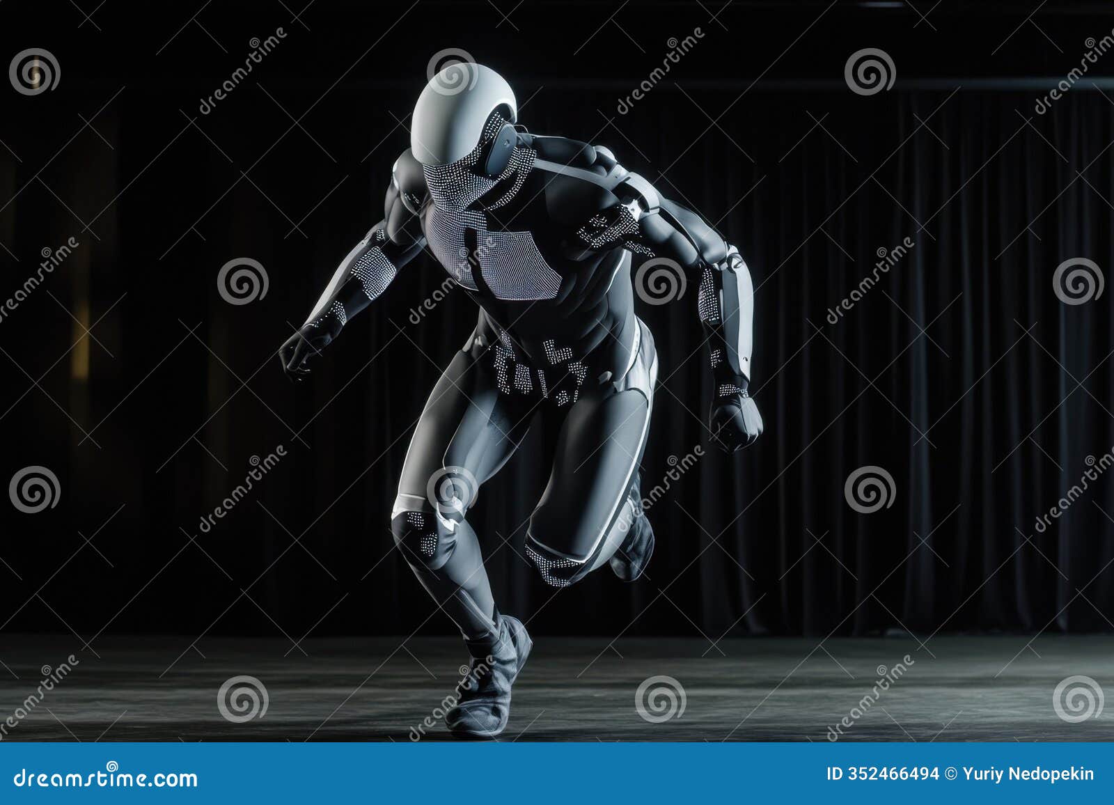 Advanced Robotic Figure in Dynamic Running Pose Captured in a Dark ...