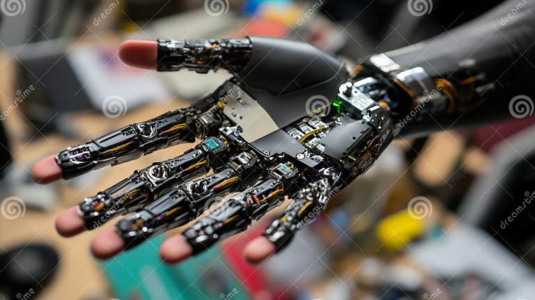 Advanced Robotic Hand with Complex Circuitry on Display Stock Image ...