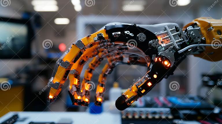 Advanced Robotic Hand with Illuminated Circuitry in a Laboratory ...