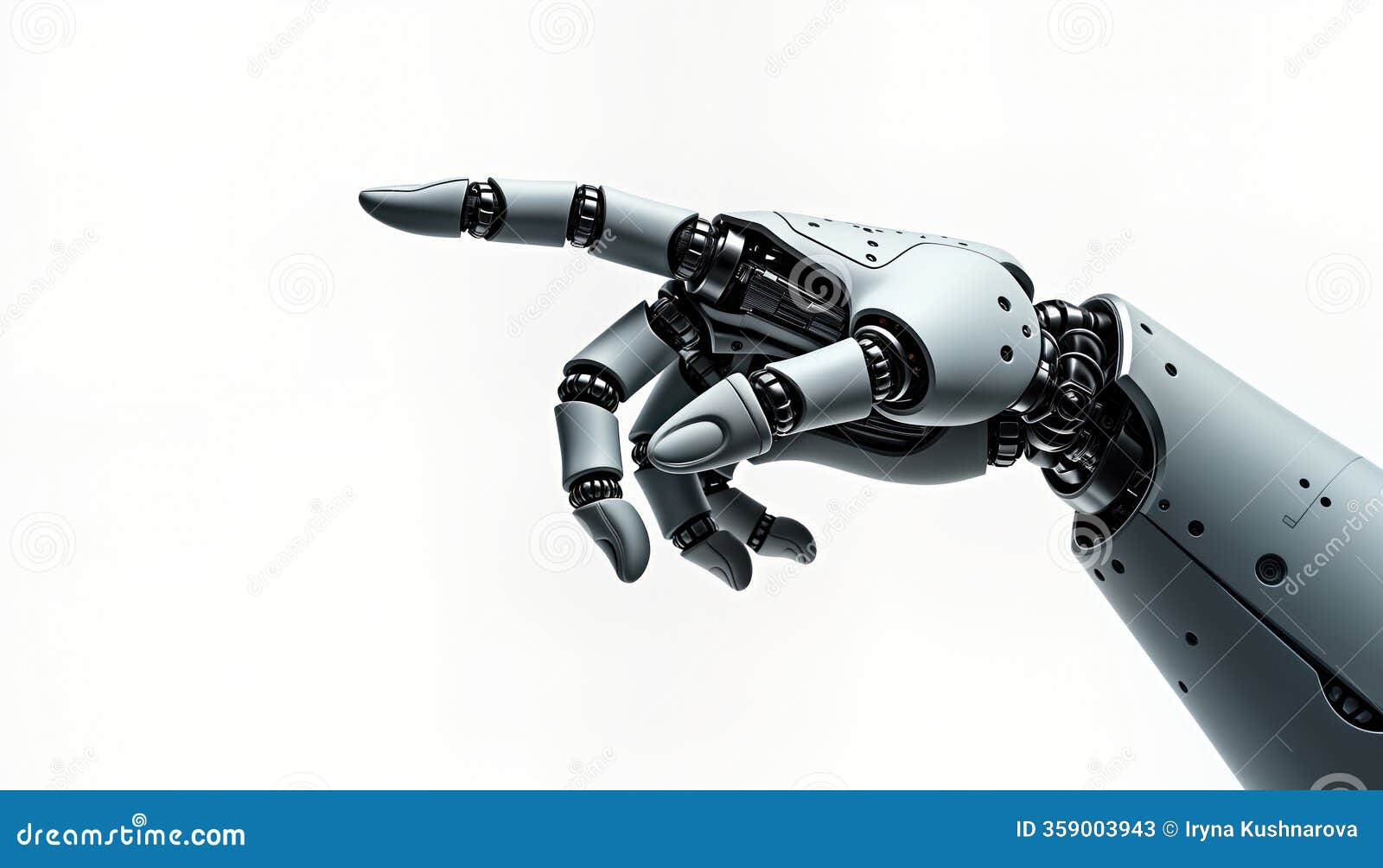 Advanced Robotic Hand Points. Futuristic Mechanical Arm Shows Precision ...