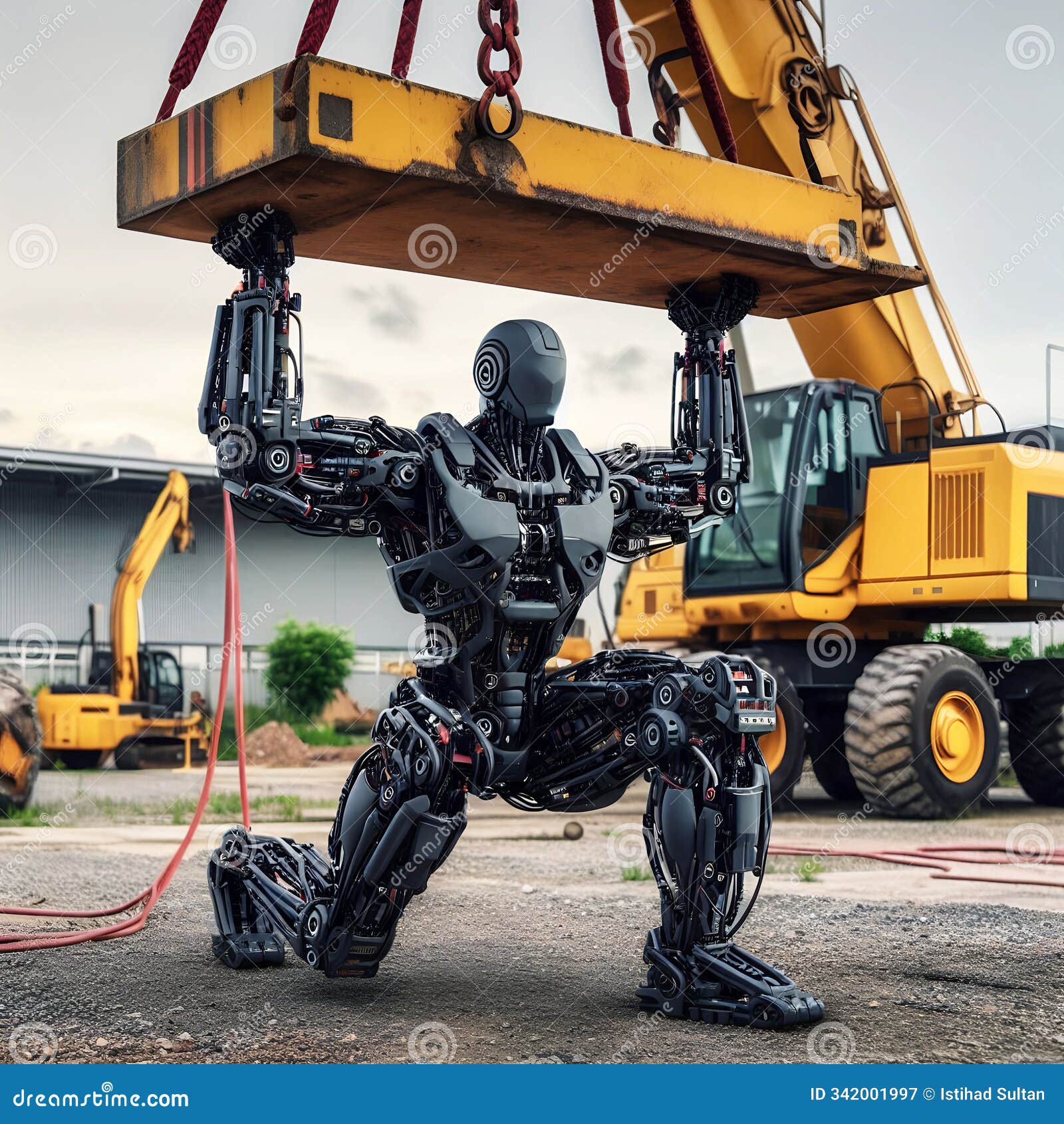 Advanced Robotic Worker Lifting Heavy Equipment in Construction Stock ...