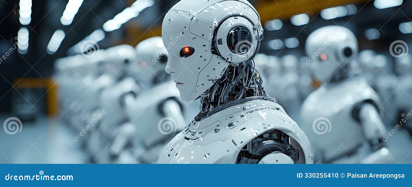Advanced Robotics: a Futuristic Assembly Line with Humanoid Robots Stock Illustration ...