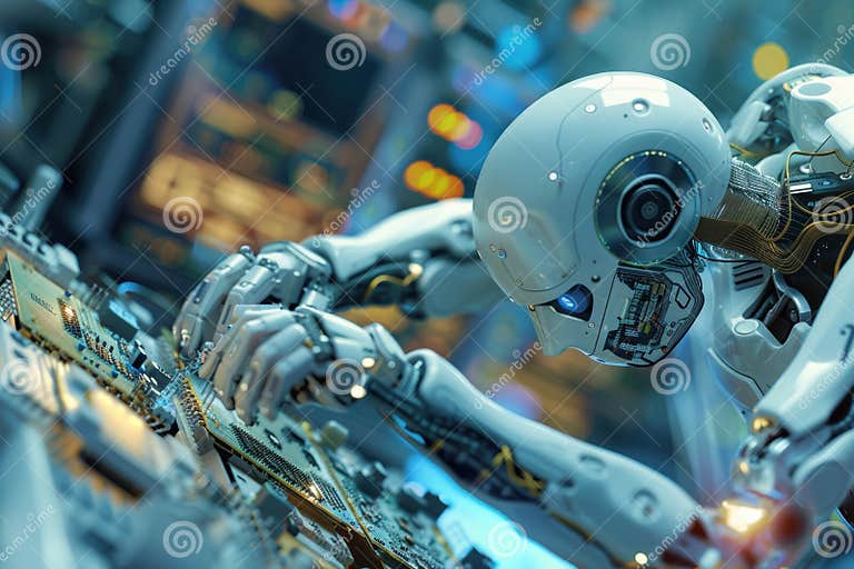 Advanced Robotics in High-Tech Electronics Assembly Line for Precision Soldering Stock Image ...