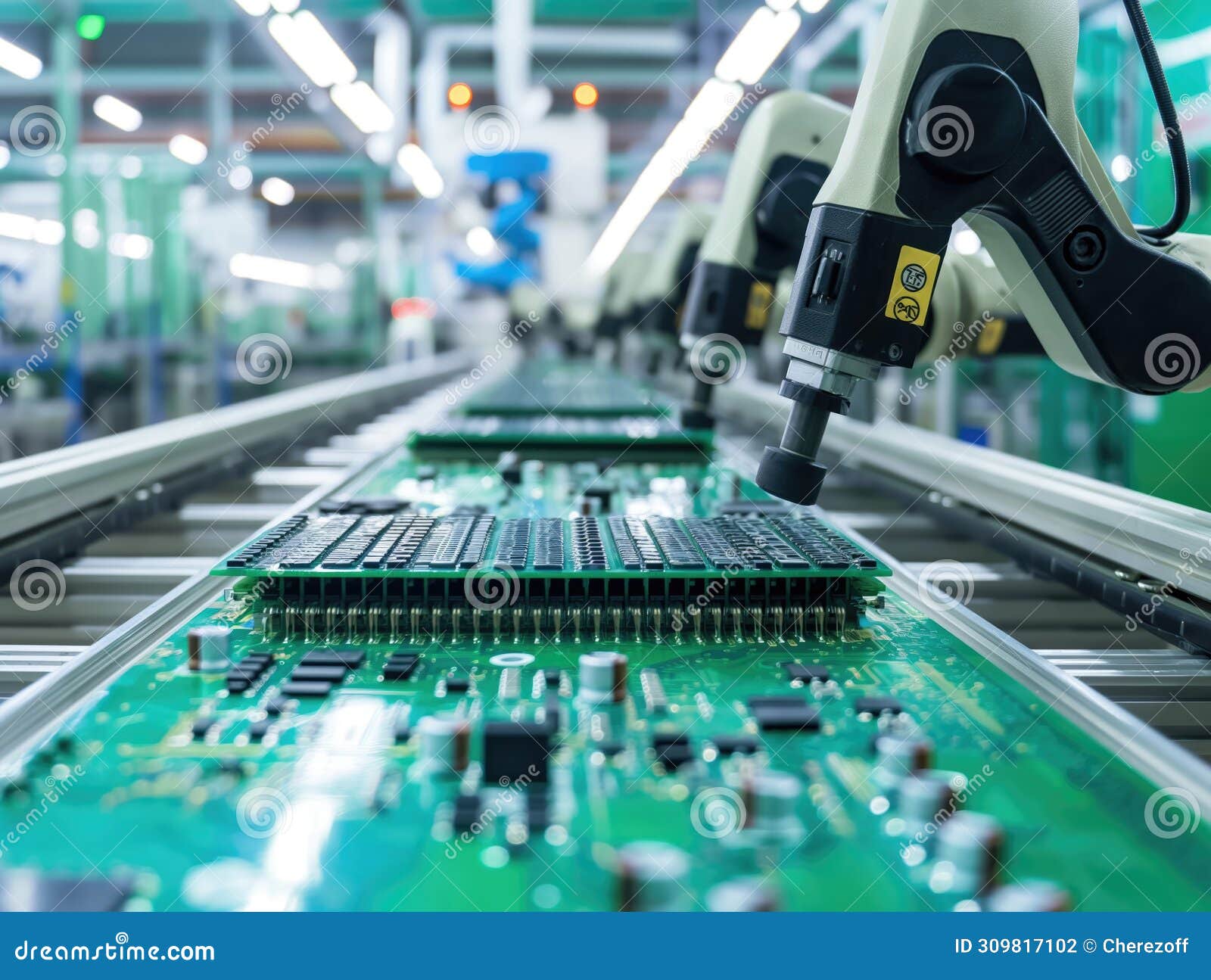 Advanced Robotics in PCB Assembly Line Stock Photo - Image of ...