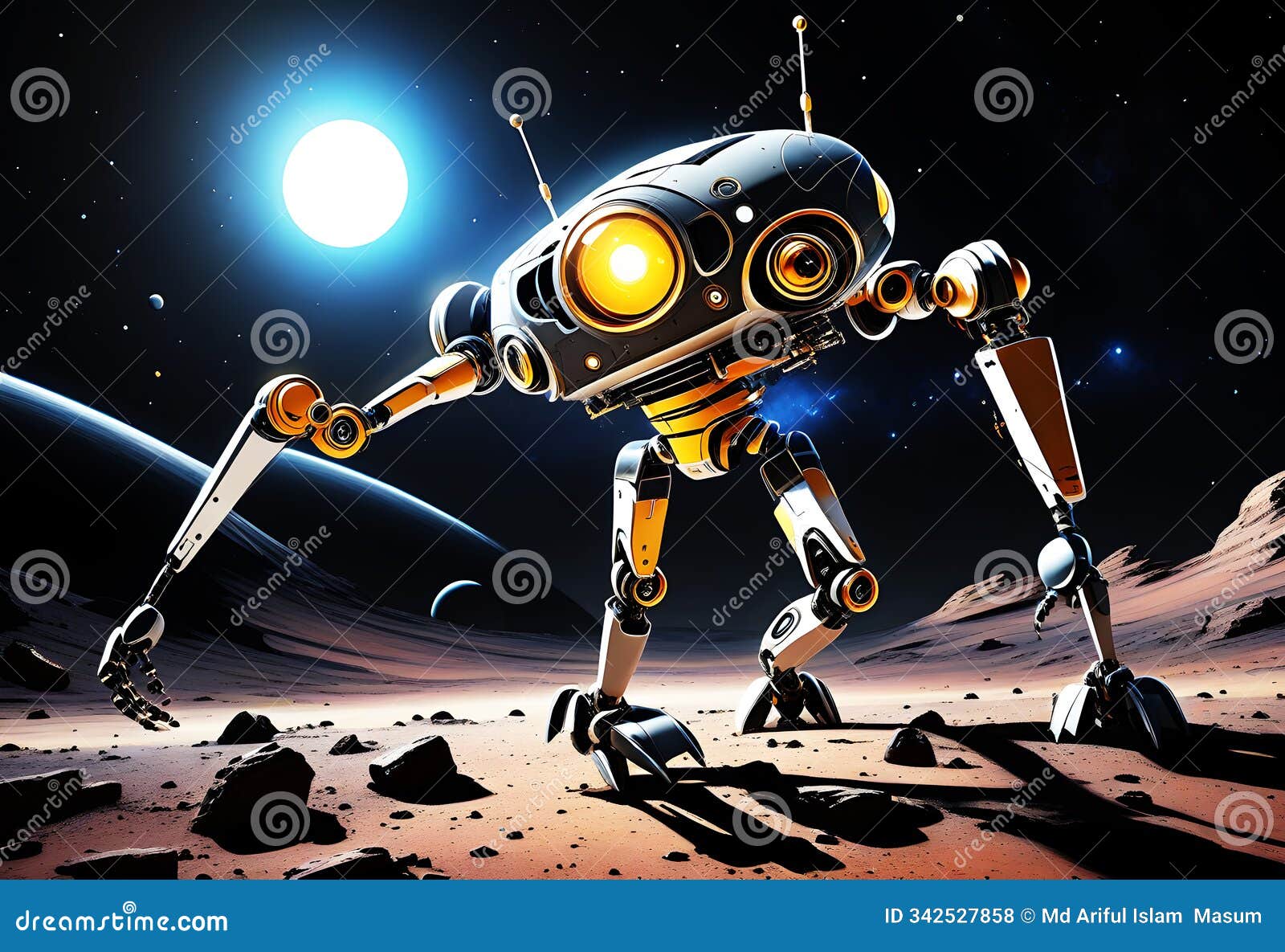 Advanced Robotics in Space Astronaut Bot on a Mysterious Planet Stock ...