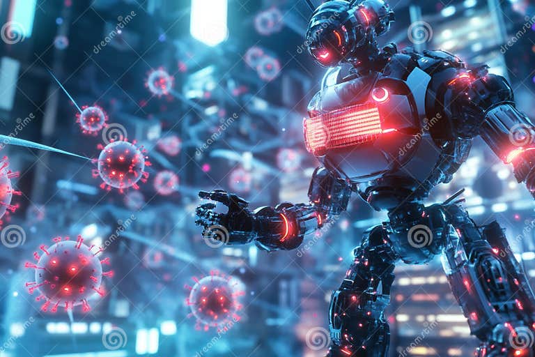 Innovative Robots Engage in Virus Neutralization within a Futuristic ...