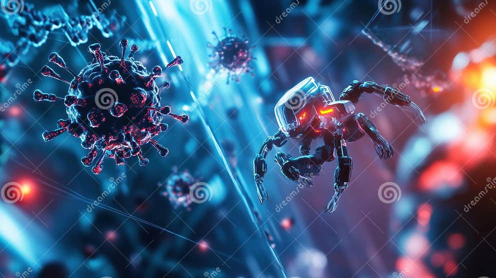 Robots Actively Neutralizing Viruses in a Futuristic Scientific ...