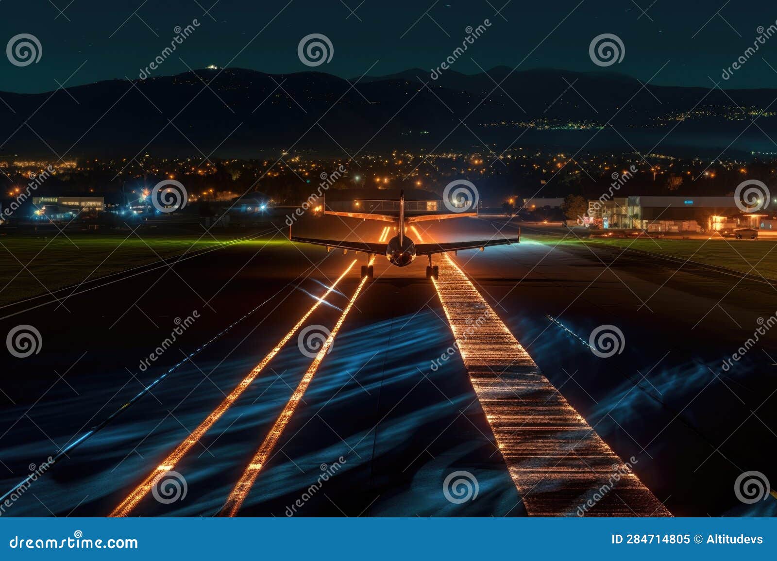 Advanced Runway Lighting System during Nighttime Stock Illustration ...