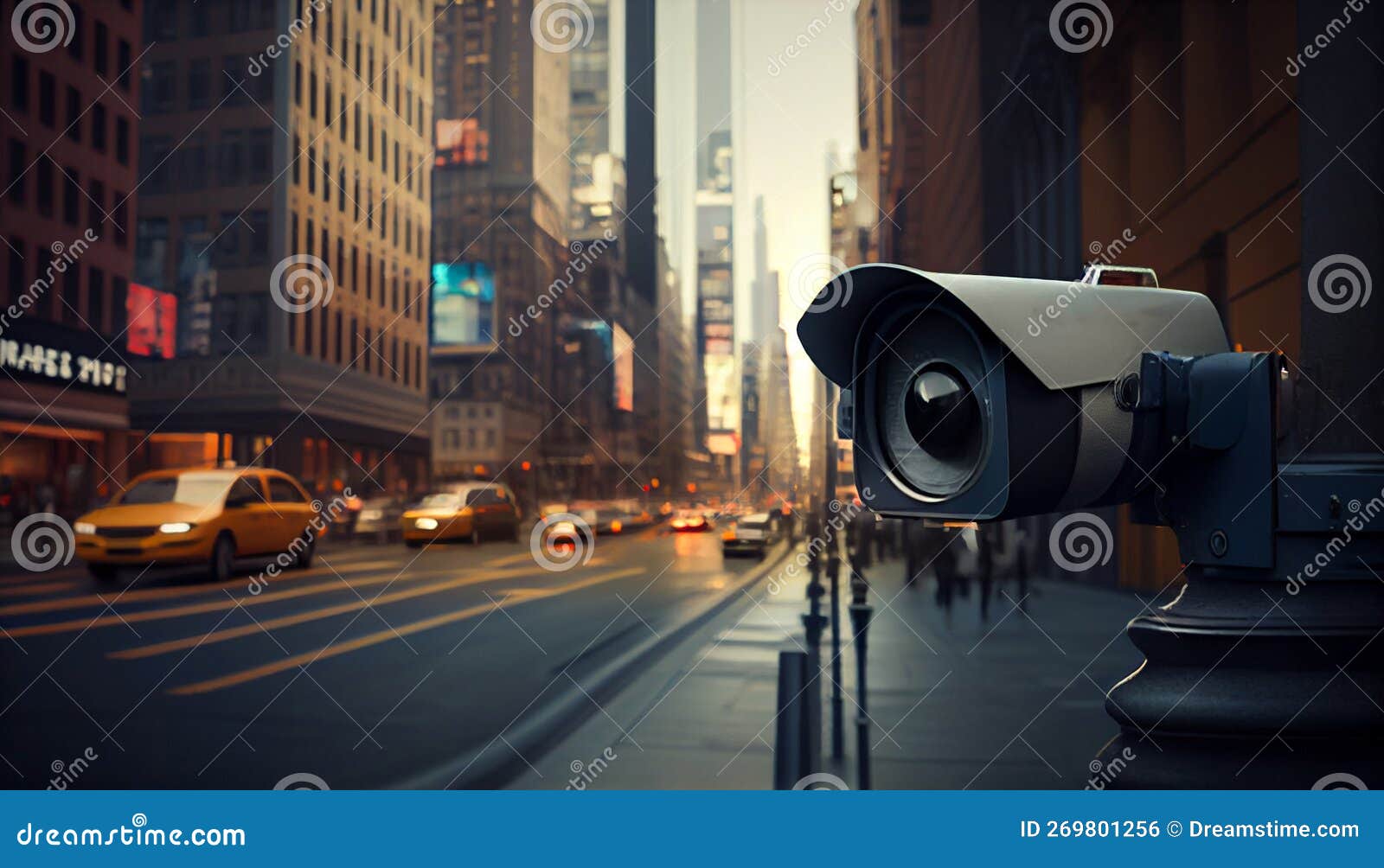Advanced Security Camera Monitors the Activity on a City Street ...