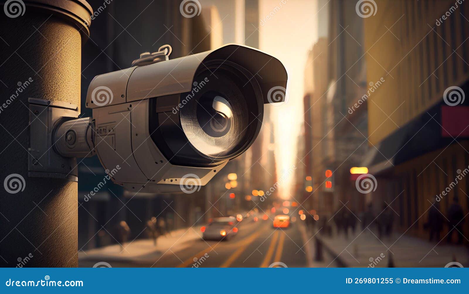 Advanced Security Camera Monitors the Activity on a City Street ...