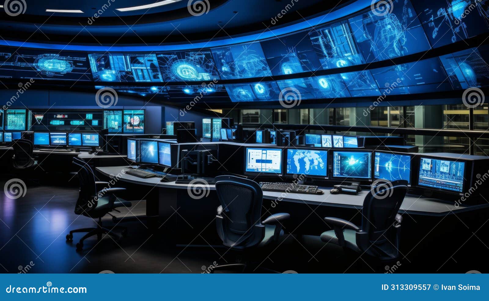Advanced Security Control Room with Multiple Monitoring Stations Ai ...
