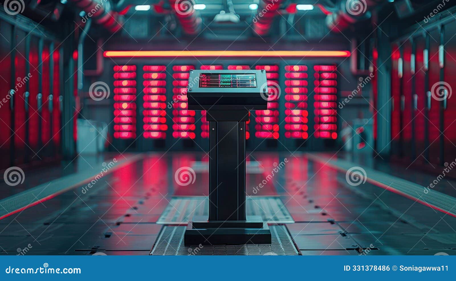 Advanced Server Pod with Red and Blue Lighting in Futuristic Facility ...