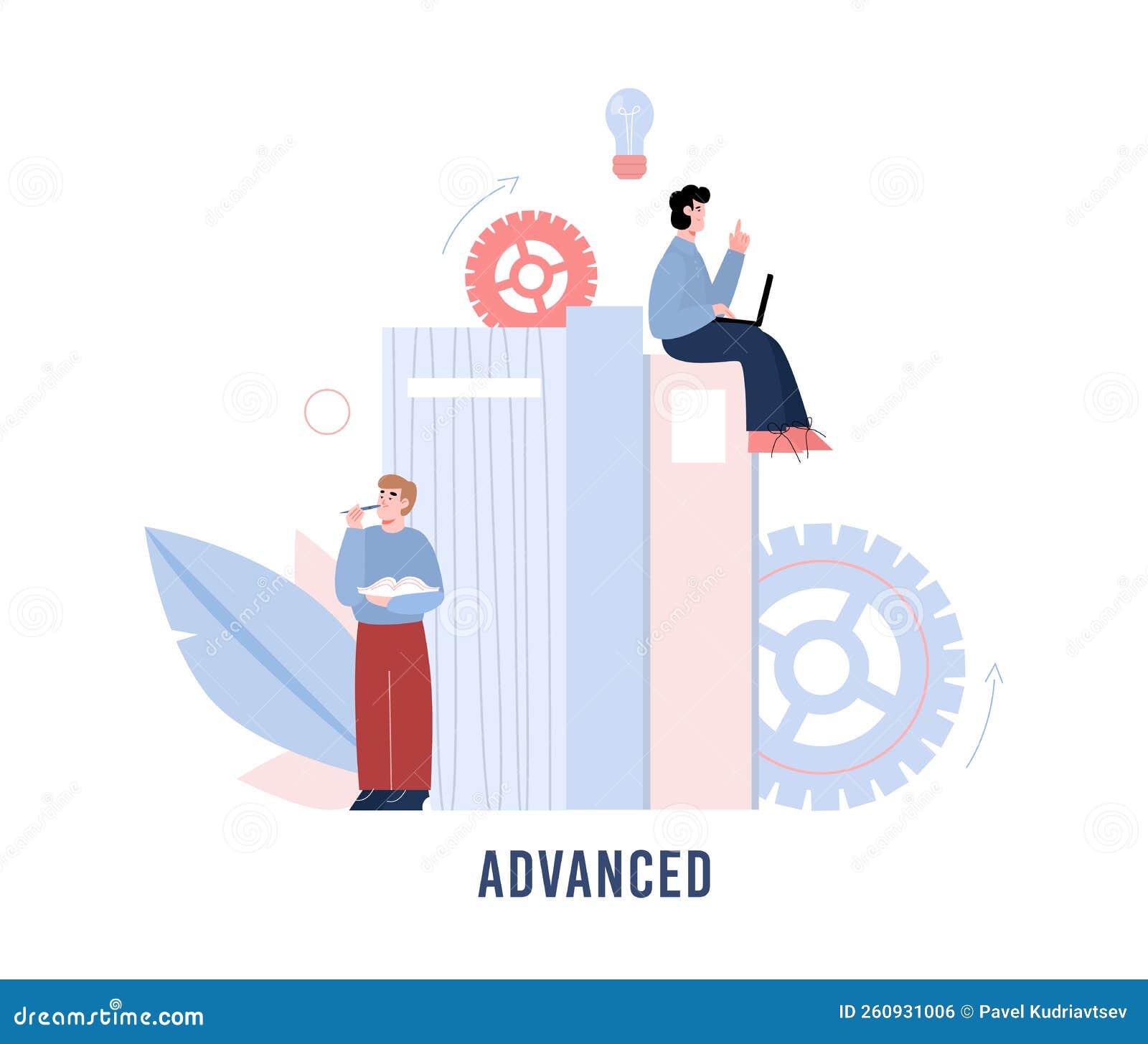 Advanced Skill Level Concept, Man Sits on Top of the Books - Flat ...