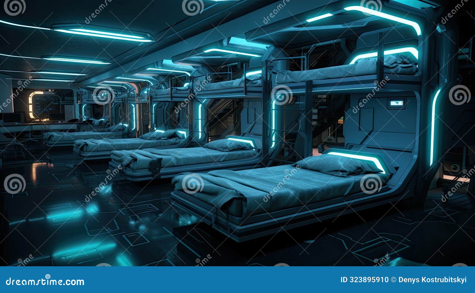 Futuristic Bunk Bed Module in Spacecraft Dormitory Stock Illustration ...