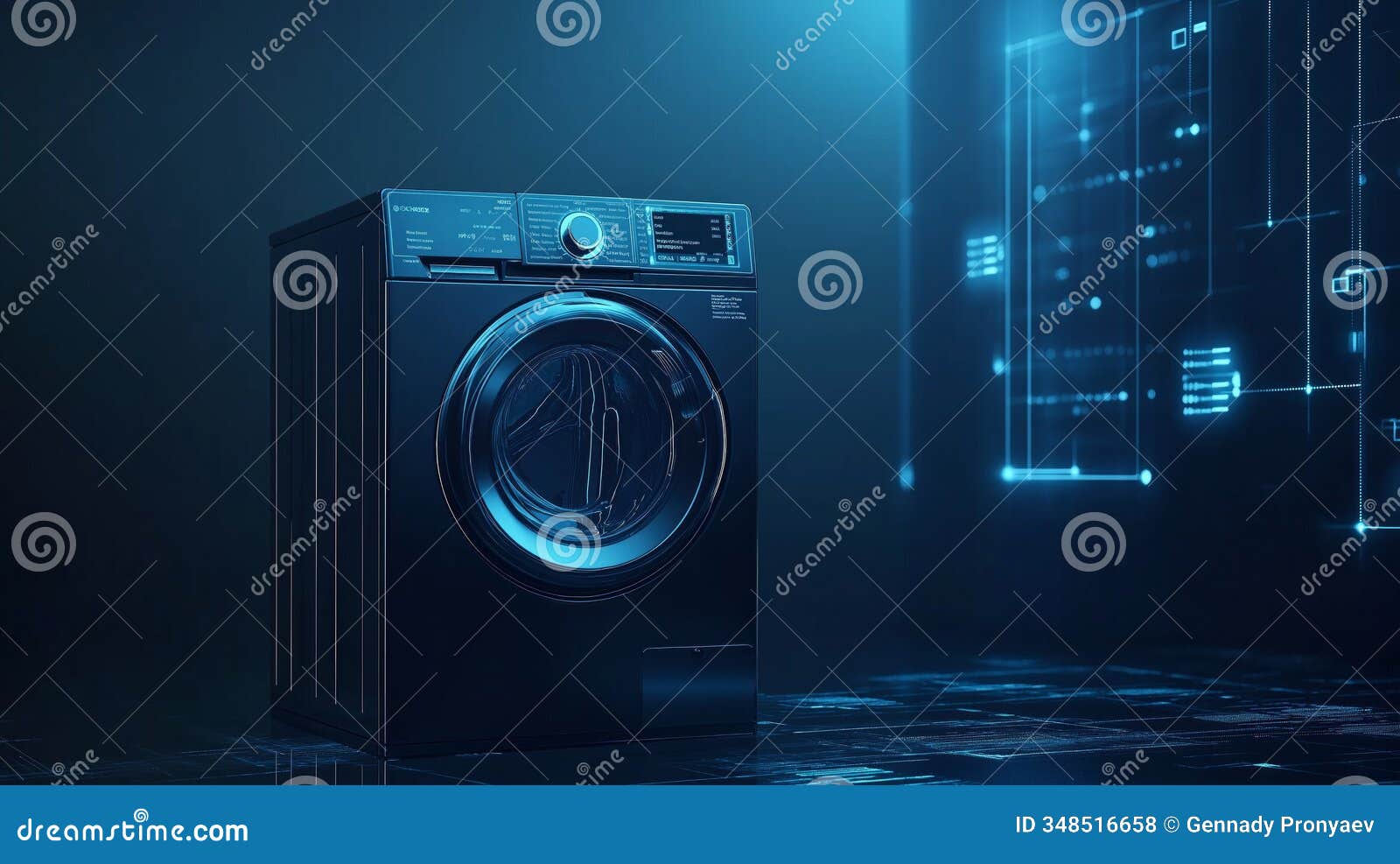 Advanced Smart Washing Machine in Futuristic Digital Environment Stock ...