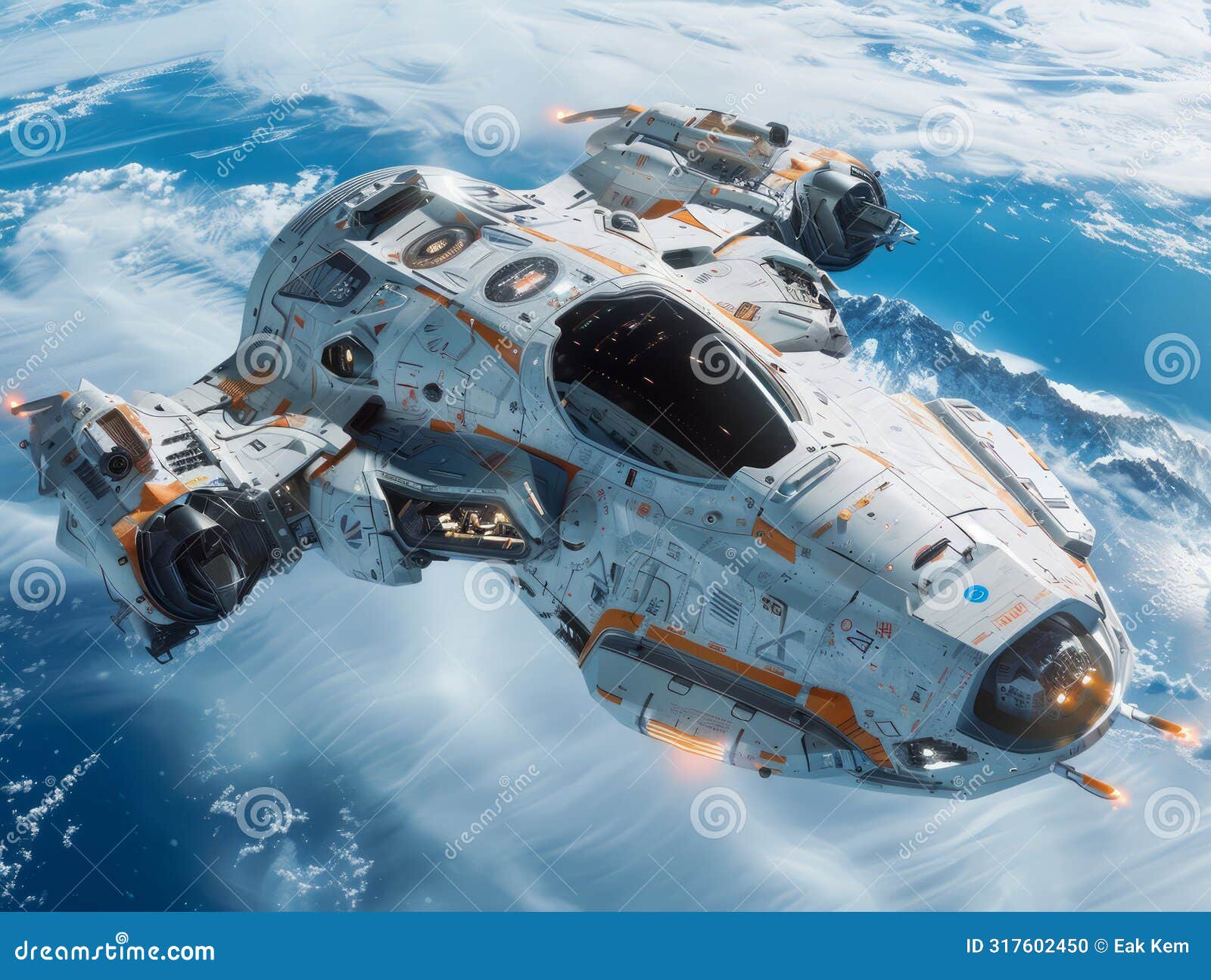 Advanced Spacecraft Orbiting Earth in Outer Space with Futuristic ...