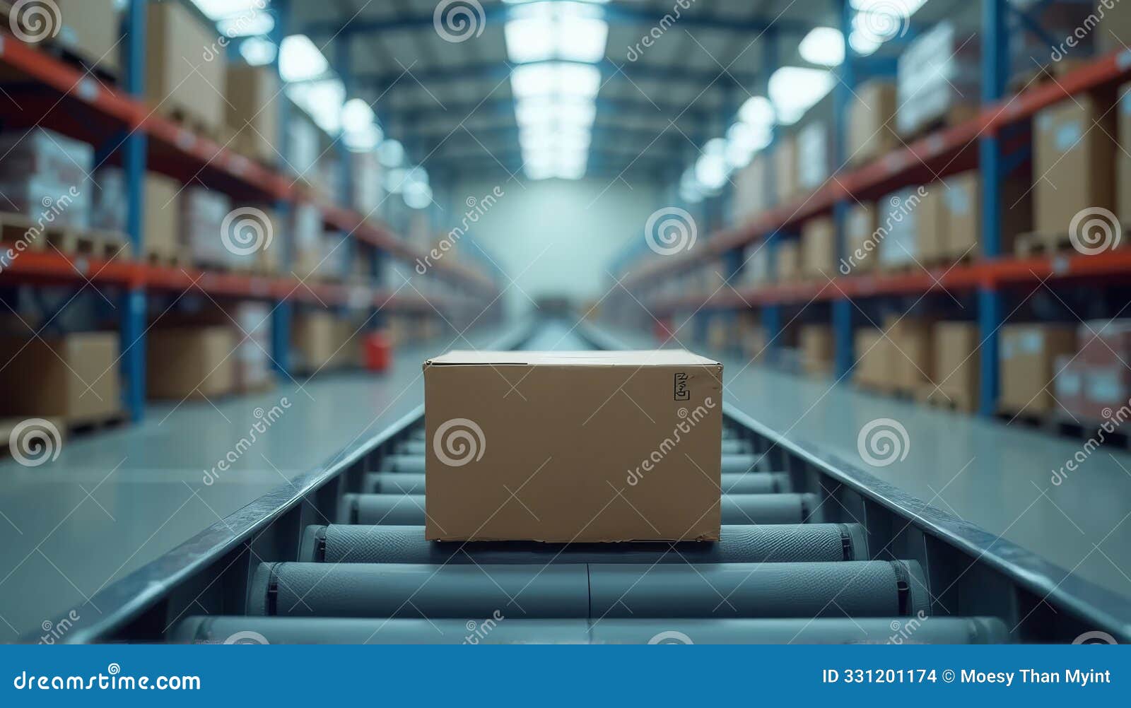 Advanced Storage and Logistics Warehouse with Boxes on Conveyor Belts ...