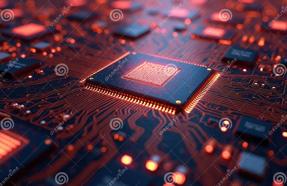 Advanced Tech Circuit Board Close-up. Processor Chip Highlighted with ...