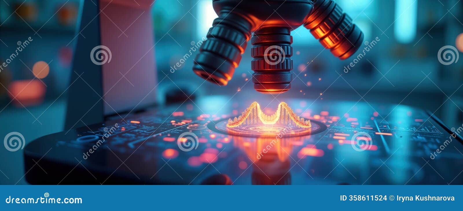 Advanced Tech Equipment Displays Modified DNA Strands Under Microscope ...