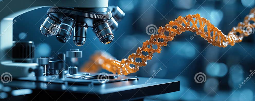 Advanced Tech Equipment Displays Modified DNA Strands Under Microscope ...