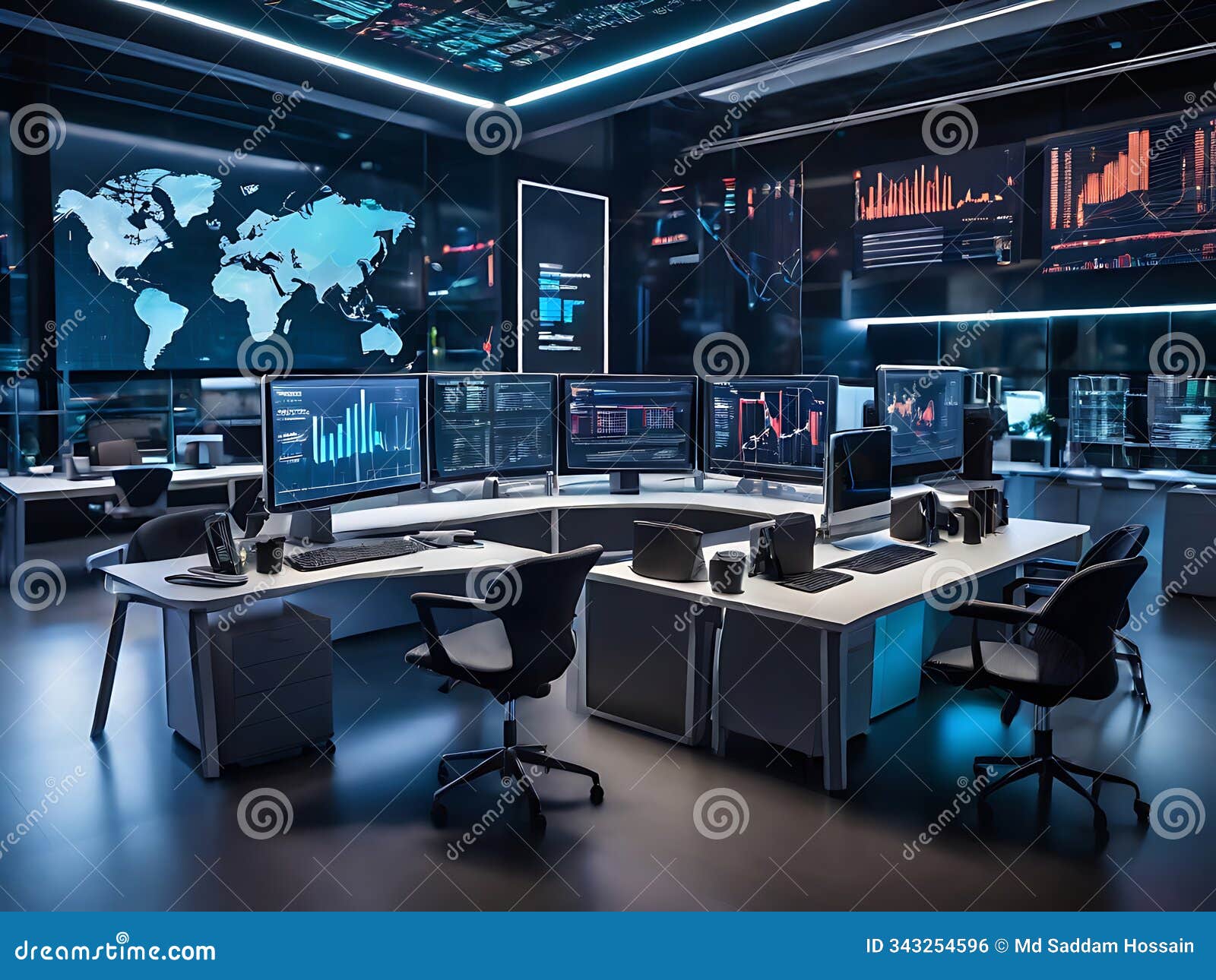 Advanced Technology Command Center with Global Data Visualization and Analysis. Stock ...
